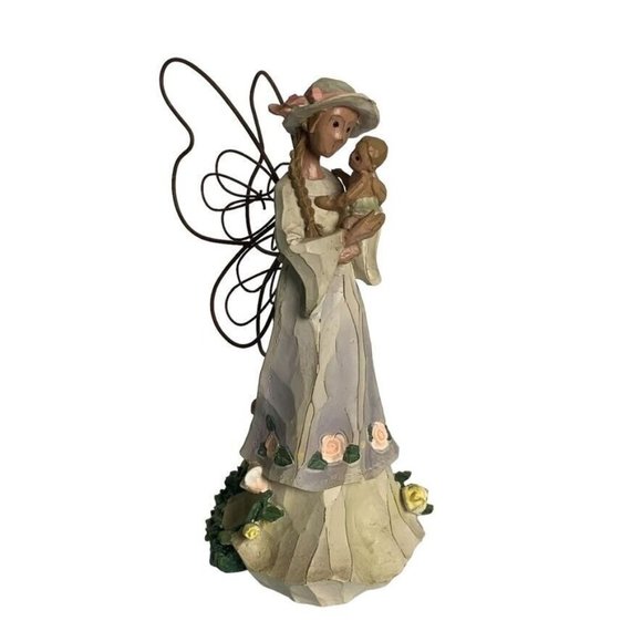 Accents | Rustic Resin Fairy Angel Holding Baby Wire Wings Garden ...